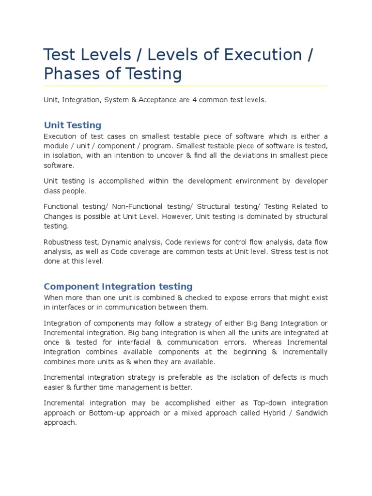 ISTQB Test Levels Overview | PDF | Software Testing | Unit Testing