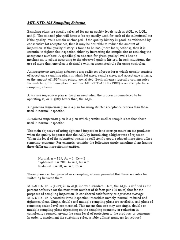 MIL-STD-105 Sampling Scheme | PDF | Sampling (Statistics) | Business