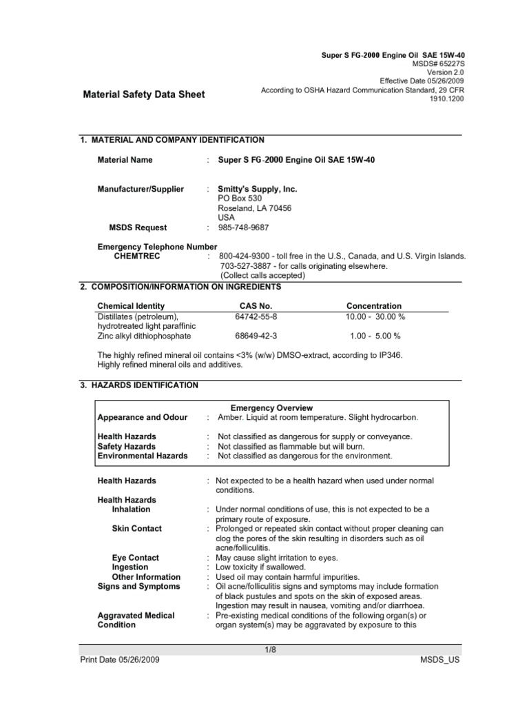 Super S Oil Msds | PDF | Personal Protective Equipment | Toxicity