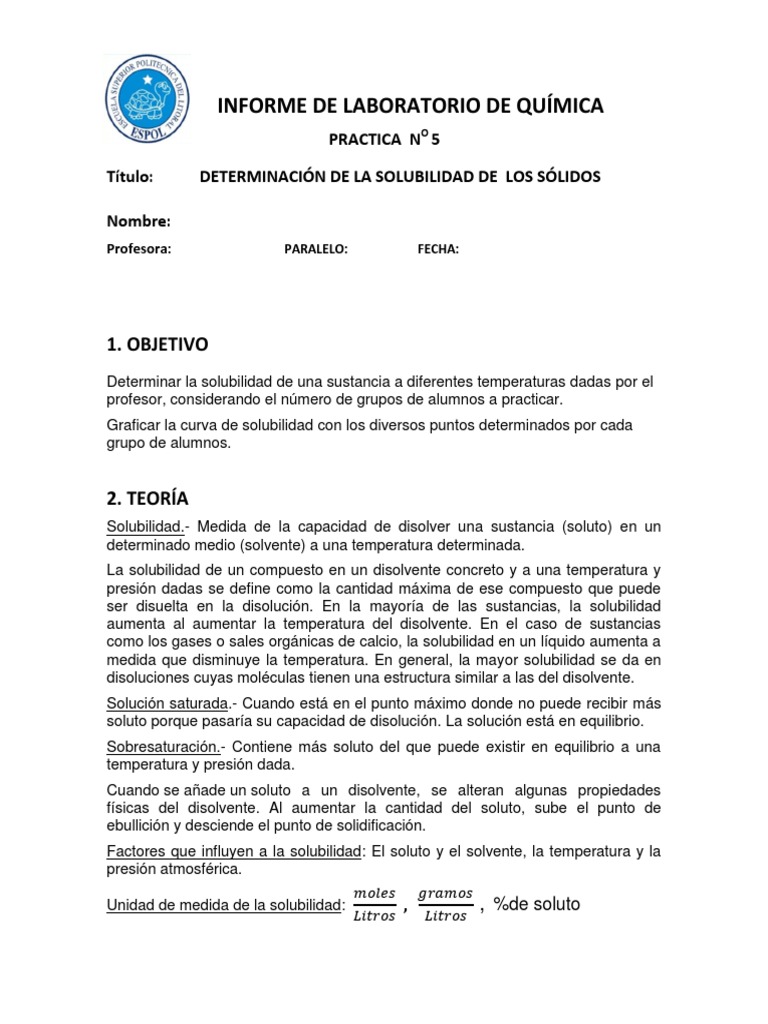 Informe 5 de Laboratorio de Química | PDF