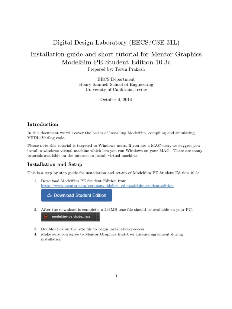 ModelSim Tutorial and Installation Guide | PDF | Vhdl | Installation ...