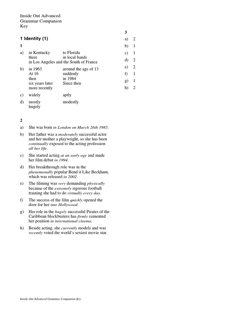 Inside Out Advanced Grammar Key | PDF | Business