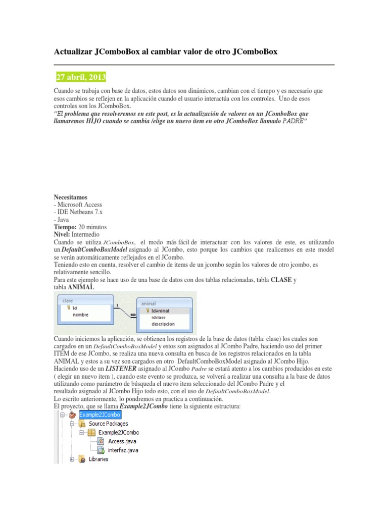 Actualizar JComboBox Al Cambiar Valor de Otro JComboBox | PDF | Java ...