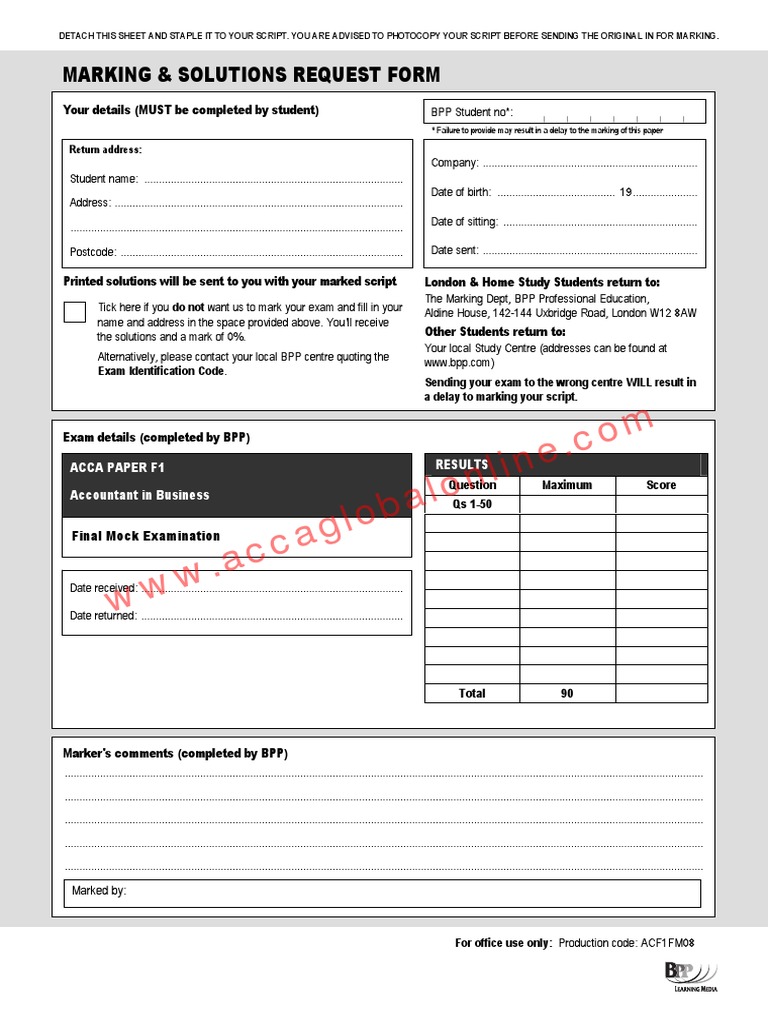 Marking & Solutions Request Form - Instructions for Submitting an Exam ...