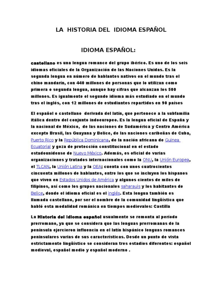 LA HISTORIA DEL IDIOMA ESPAÑOL - Odt | PDF