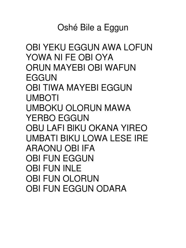 Oshé Bile A Eggun | PDF | Lifestyle