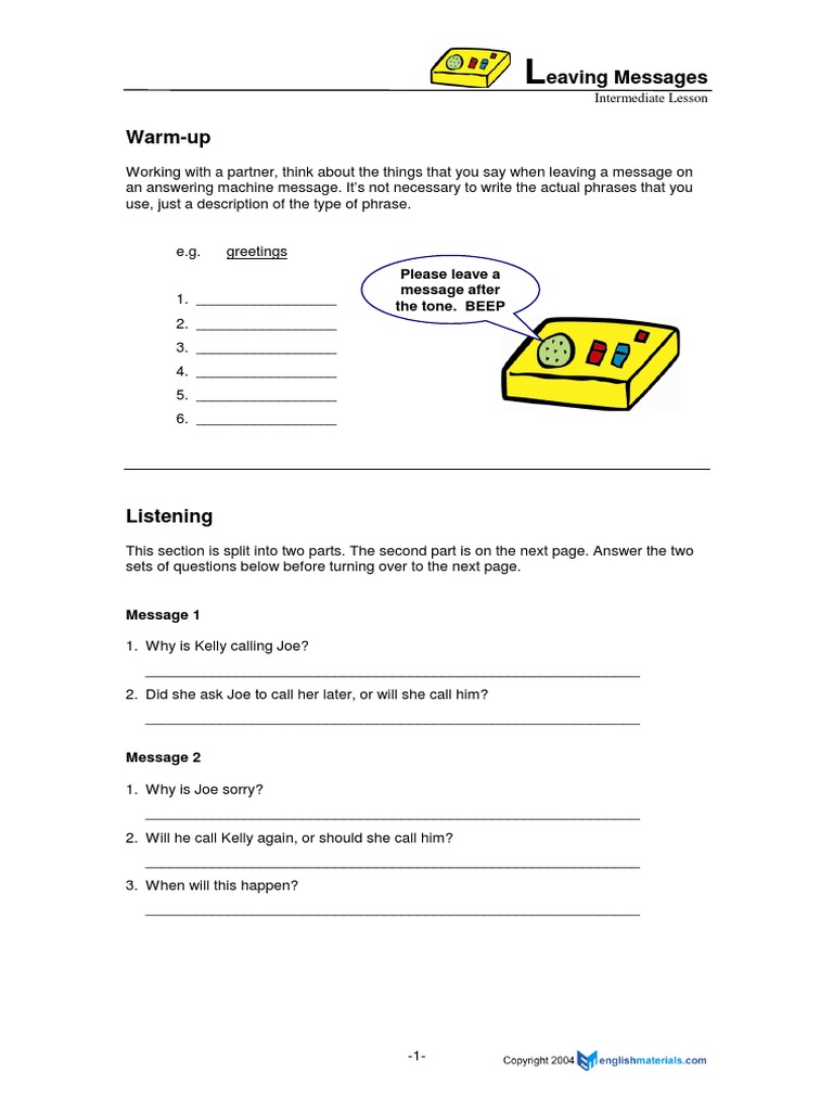 Eaving Messages: Please Leave A Message After The Tone. BEEP | PDF ...