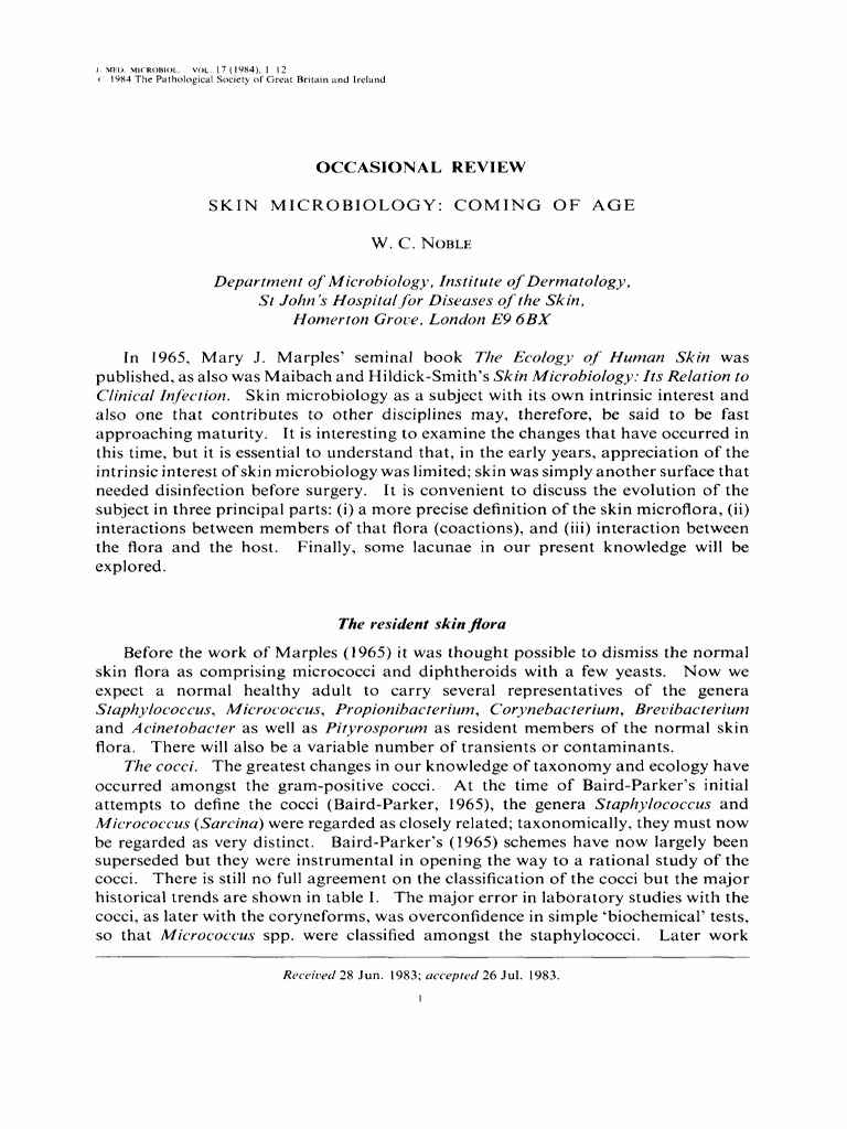 Occasional Review: The Resident Skin Flora | PDF | Staphylococcus ...