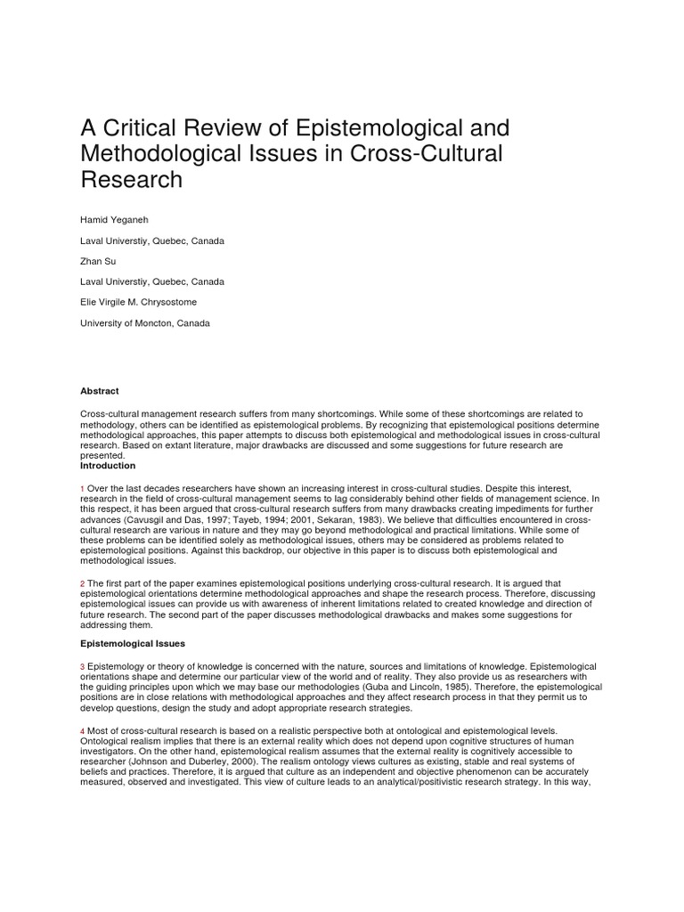 A Critical Review of Epistemological and Methodological Issues in Cross | PDF | Quantitative ...