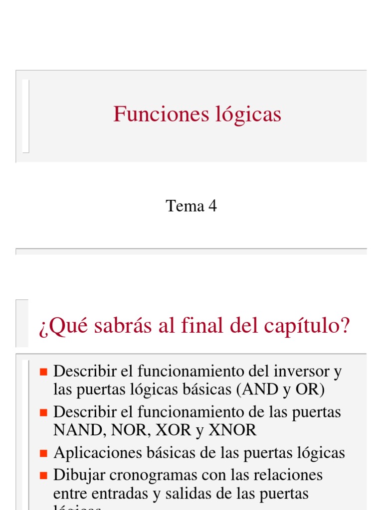 4 Funciones Logicas | PDF | Puerta lógica | Matemáticas De La Computación