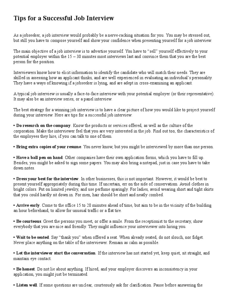 Tips For A Successful Job Interview | PDF | Job Interview | Interview