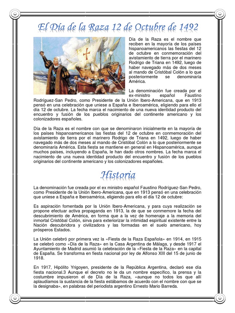 El Día de La Raza 12 de Octubre de 1492 | PDF | America latina ...