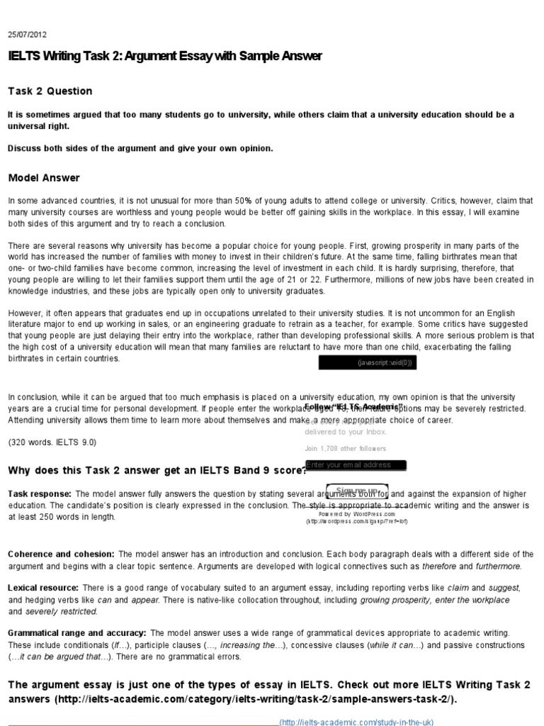 IELTS Task 2 Argument Essay Sample | PDF | Argument | Essays