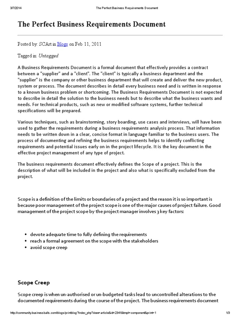 The Perfect Business Requirements Document | PDF | Project Management ...
