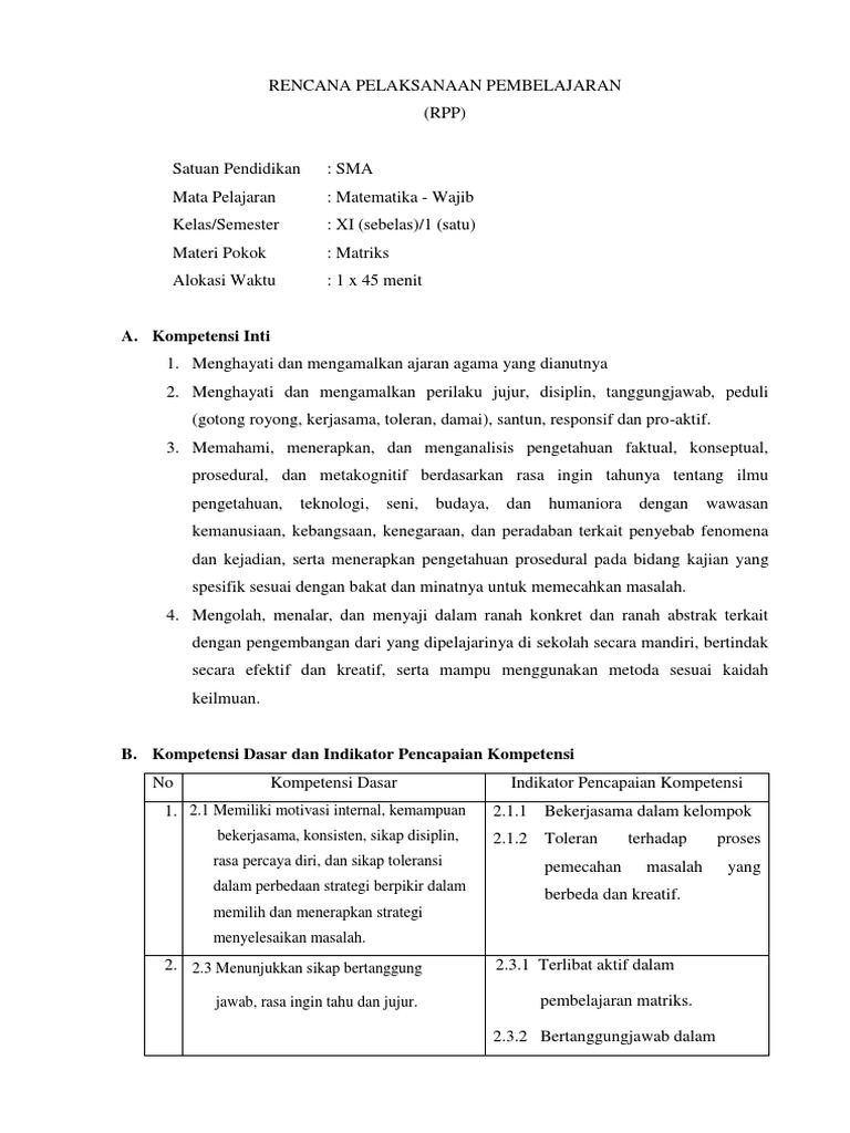 RPP Matriks PDF | PDF