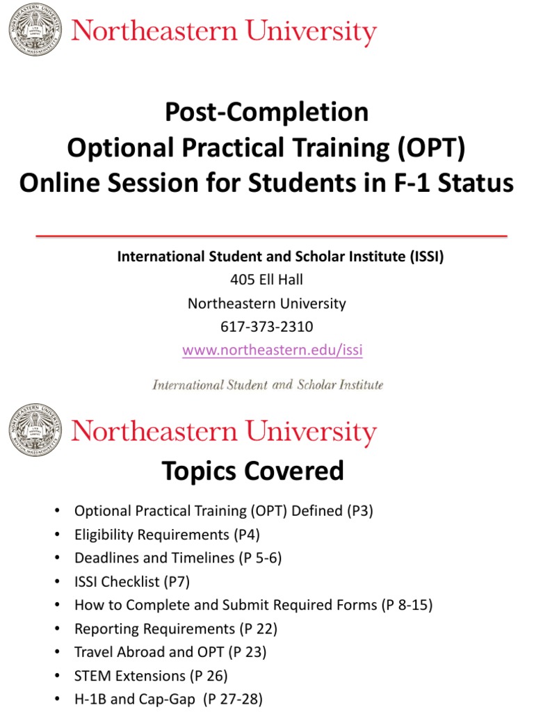 Northeastern University OPT Session Slides | PDF | H 1 B Visa | Federal ...