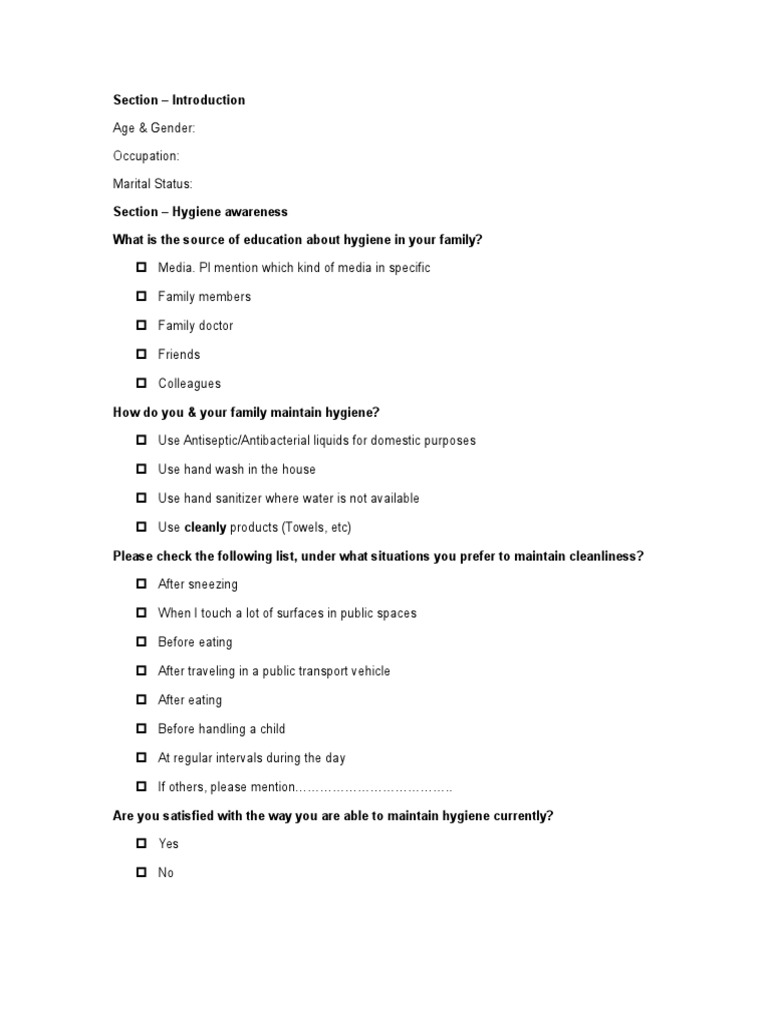 Survey Questions | PDF | Hygiene | Wellness