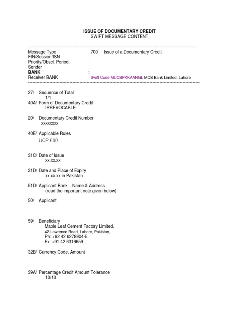 LC Draft (By Rail) | Letter Of Credit | Pakistan