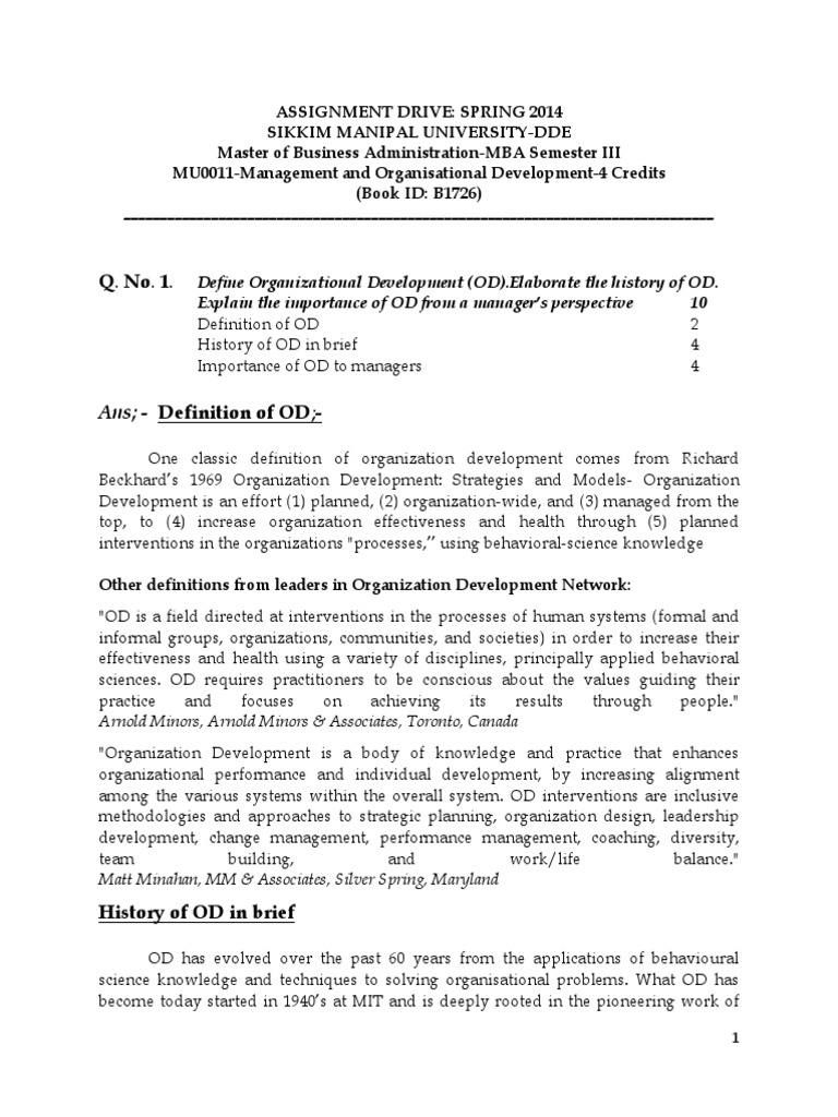 Assignment Mu0011 Mba 3 Spring 2014 | PDF | Organization Development ...