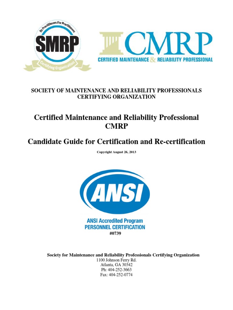 CMRP Candidate Guide For Certification and Recertification 8 26 2013 | PDF