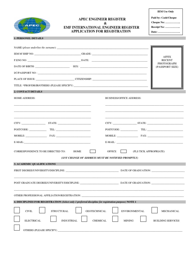 APEC EMF Registration Form | PDF | Science | Engineering