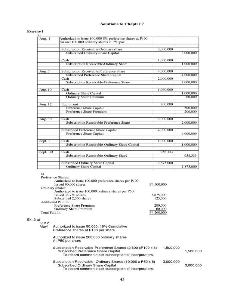 Solutions To Chapter 7 | PDF | Treasury Stock | Common Stock