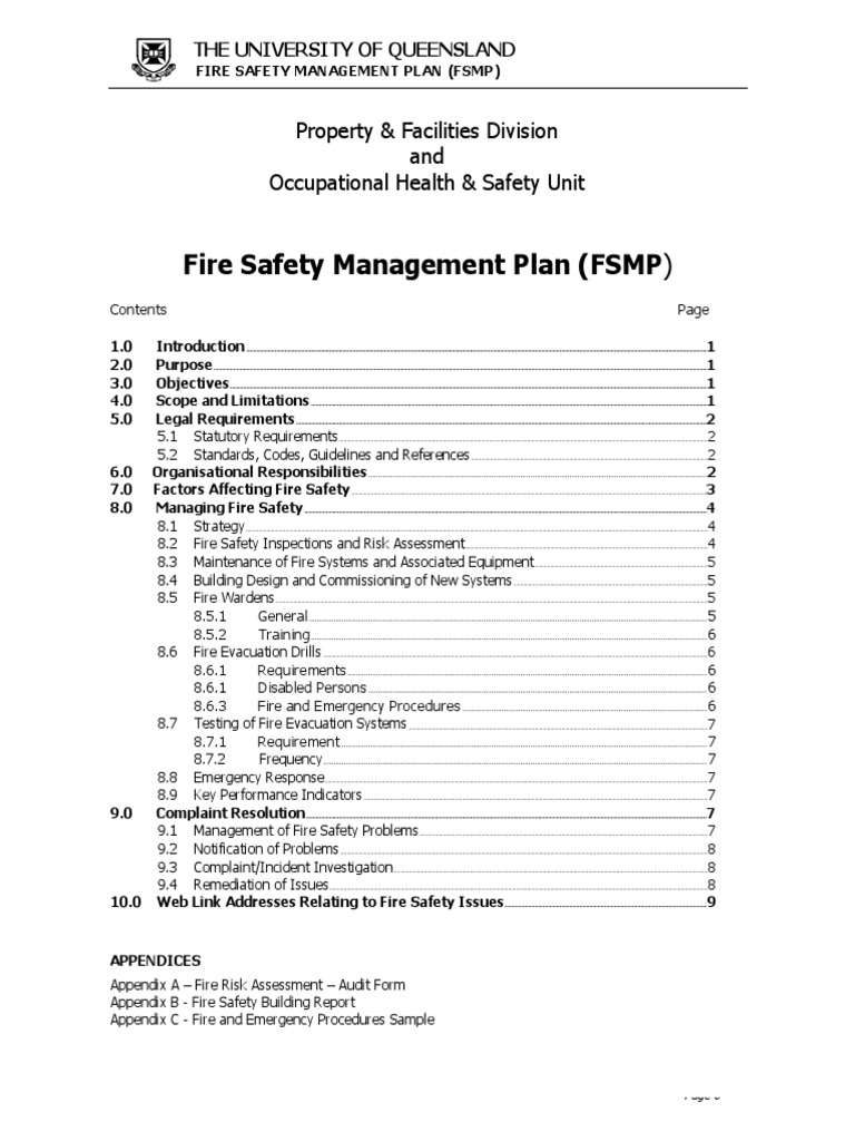UQ Fire Safety Management Plan | PDF | Fire Safety | Safety