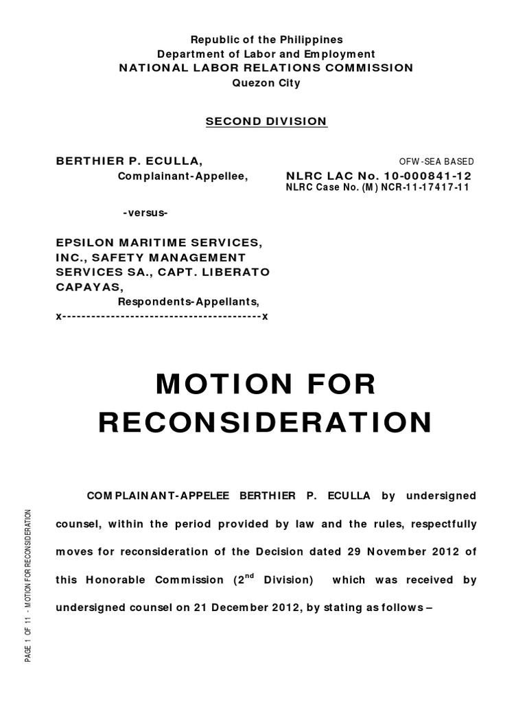 Unusual Motion For Reconsideration 2020 Template For Free