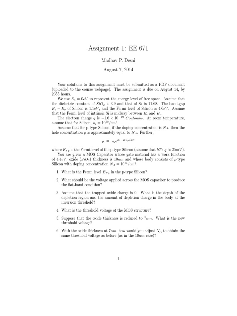 EE 671 Assignment 1 Instructions | PDF