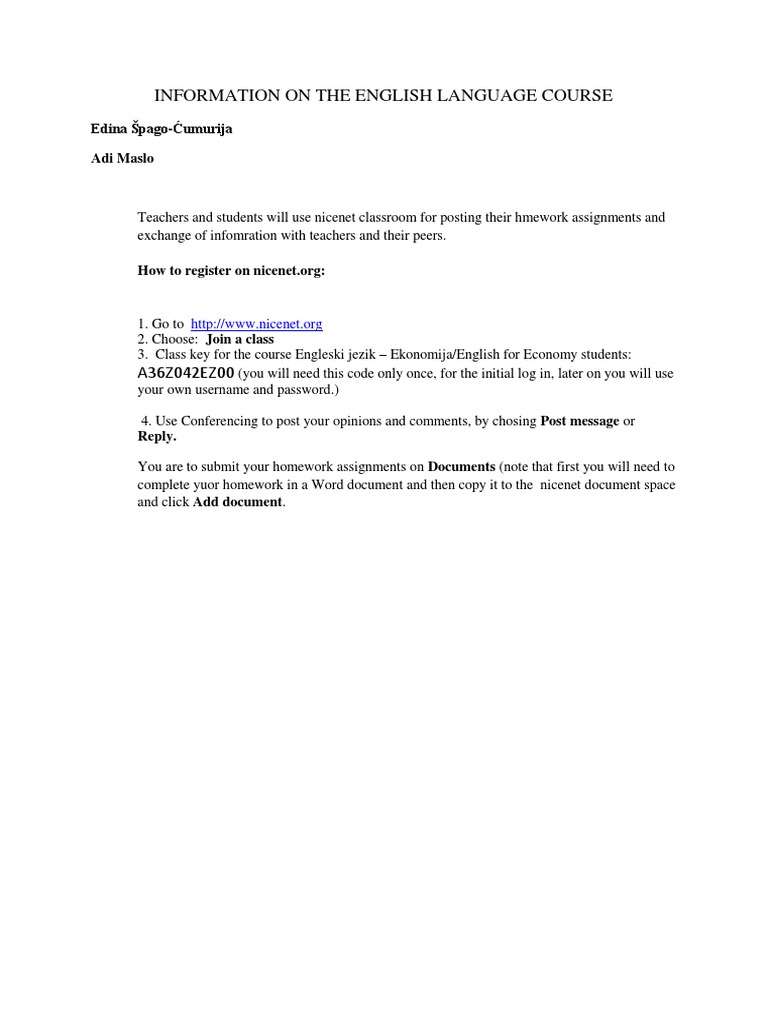 Economy English Course Description | PDF | Homework | Teaching