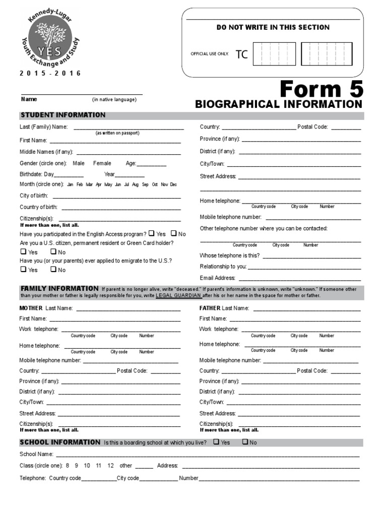 Biographical Information Form 5 | PDF