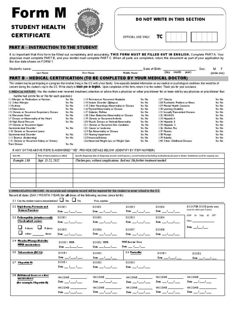 Form - Student Health Certificate-1 | PDF | Chronic Condition | Vaccines