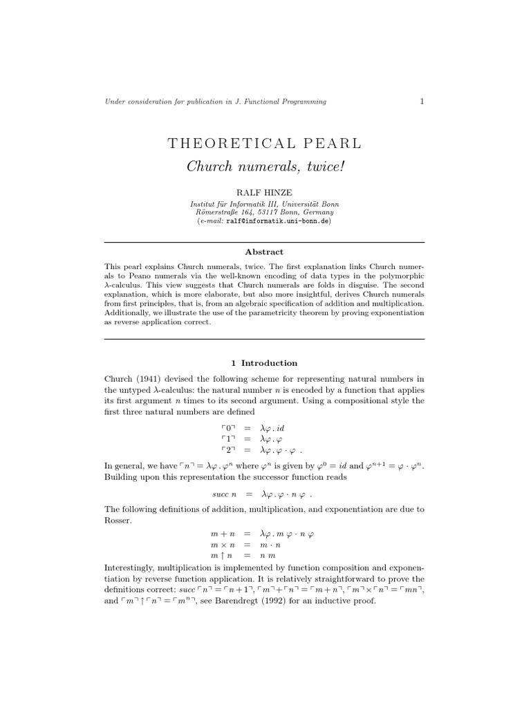 Hinze - Church Numerals, Twice | PDF | Functional Programming | Theorem