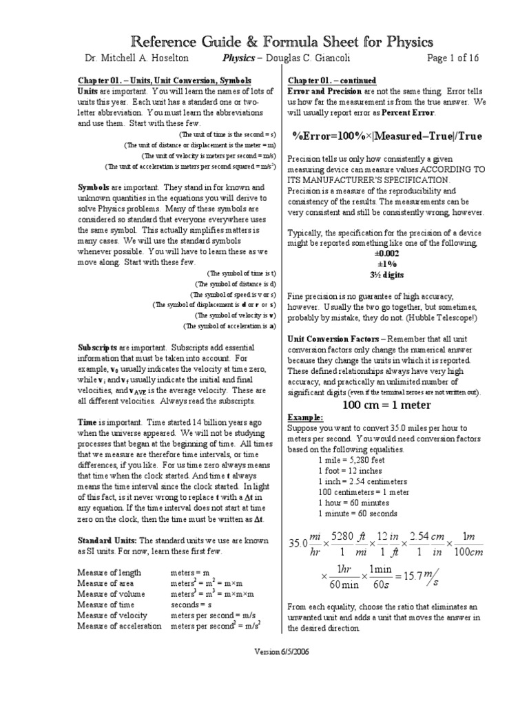 Reference Guide & Formula Sheet For Physics | PDF | Sine | Trigonometric Functions
