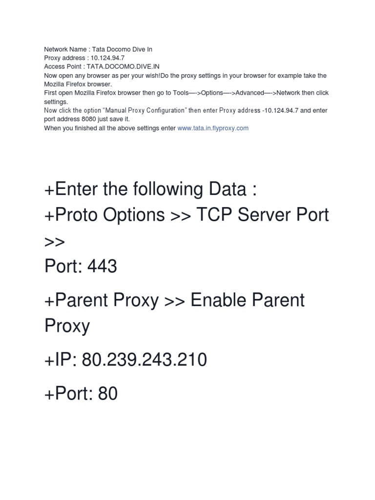 +enter The Following Data: +proto Options TCP Server Port Port: 443 ...