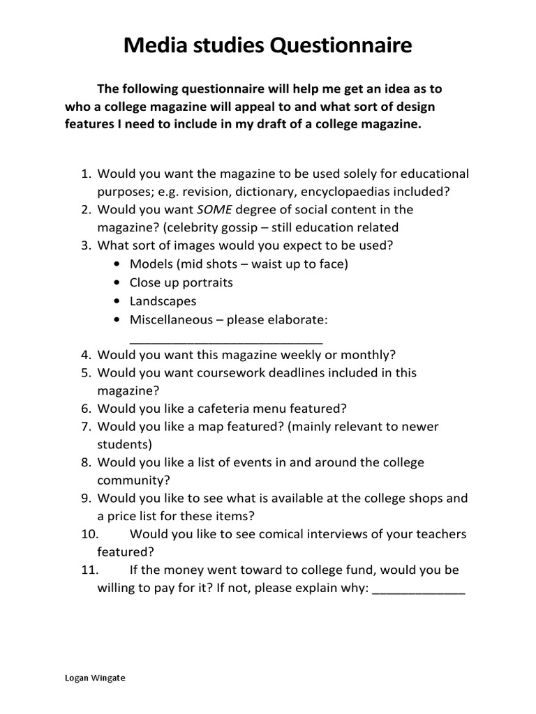 College Magazine Design Questionnaire | PDF