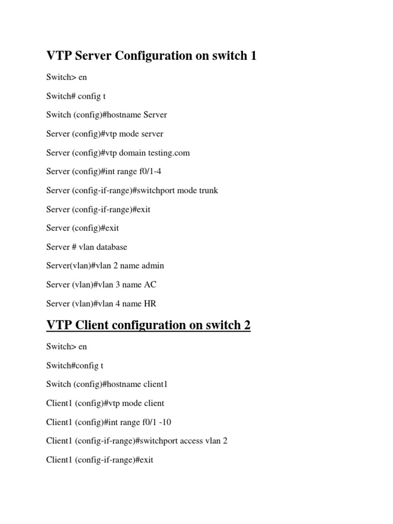 VTP Server Configuration On Switch 1 | PDF | Internet Architecture | Networking Standards