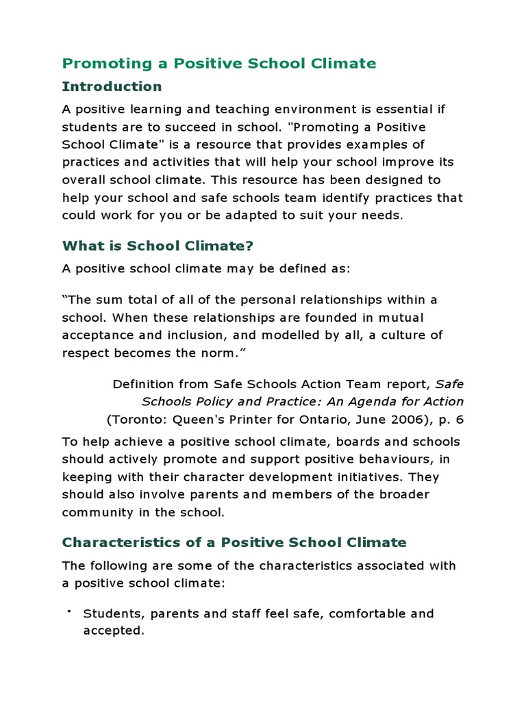 Enhancing Positive School Climate | PDF | Inclusion (Education) | Behavior