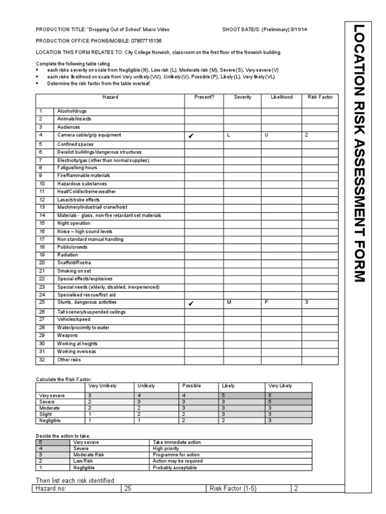 Location 1 - Classroom Risk Assessment | PDF