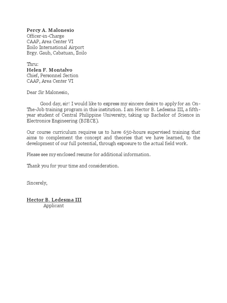 CAAP Application Letter | PDF