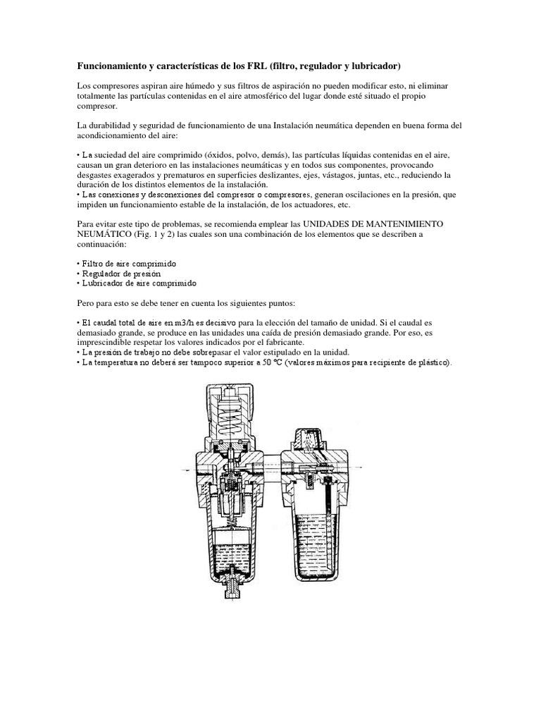 Funcionamiento y Características de Los FRL | PDF | Presión | Compresor ...