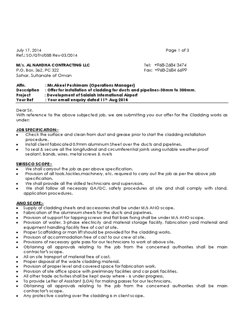 Cladding Quote | PDF | Duct (Flow) | Insurance