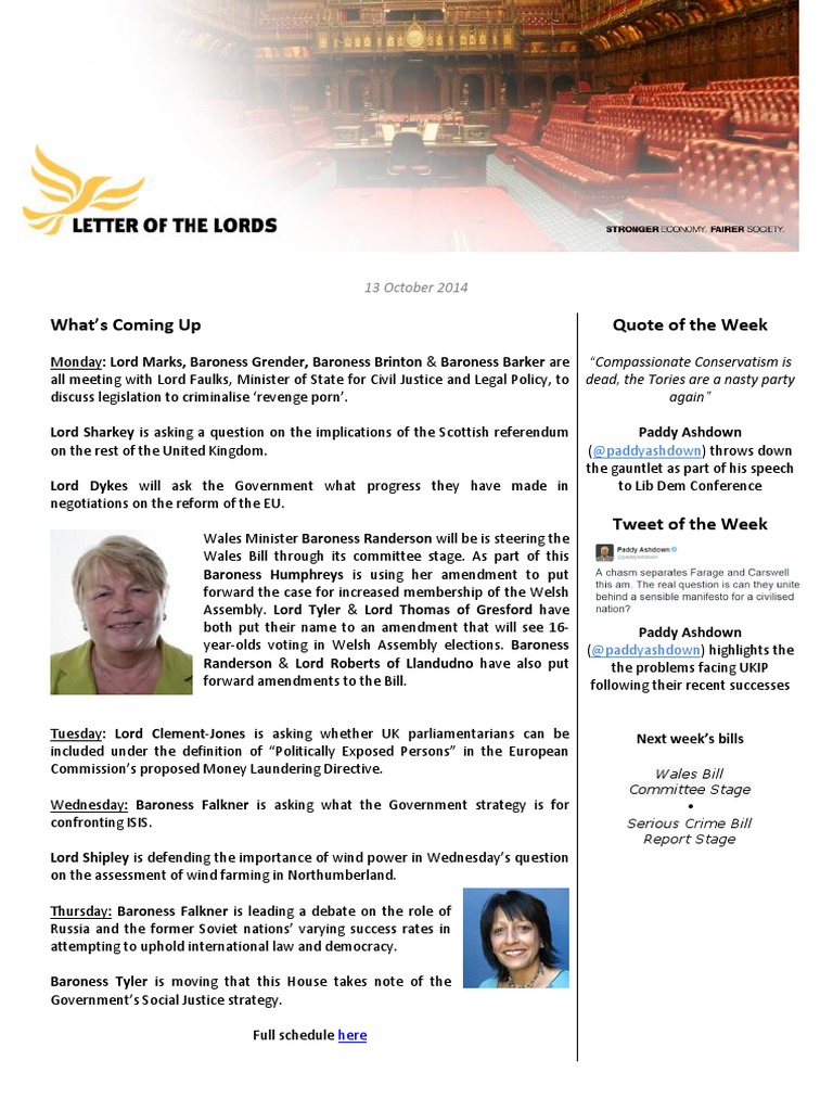 Letter of The Lords 13 October | Download Free PDF | House Of Lords | Wales