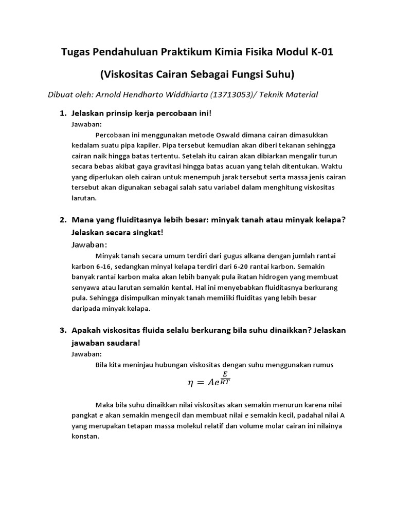 Modul K-1 (Viskositas Dan Suhu) | PDF | Sains & Matematika