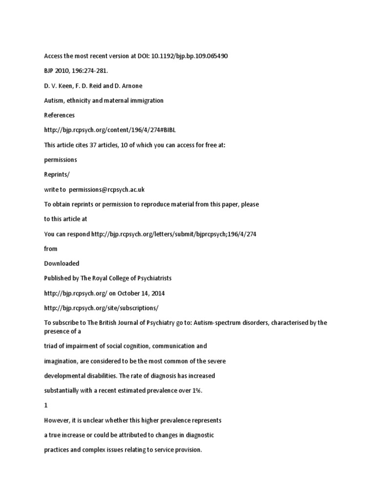 Access The Most Recent Version at DOI | PDF | Autism Spectrum | Autism