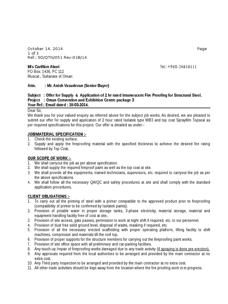 Fireproofing Proposal for Oman Project | PDF | Nature
