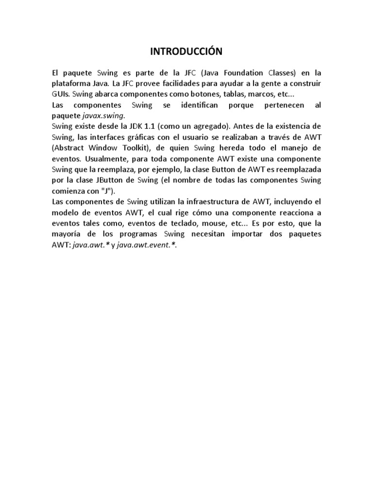 Swing 1 | PDF | Java (lenguaje de programación) | Interfaces gráficas ...