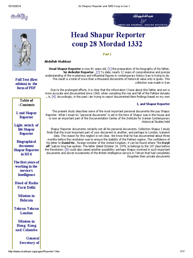 Sir Shapoor Reporter and 1953 Coup in Iran 1 | PDF | Mohammad Reza ...