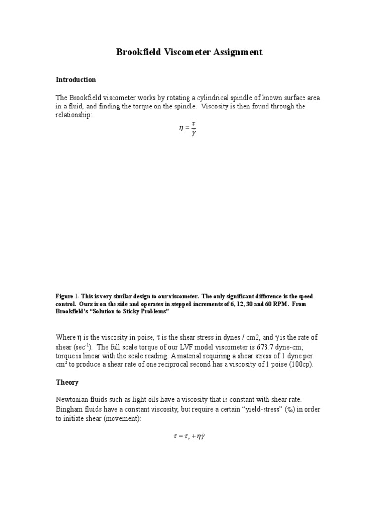 Brookfield Viscometer Assignment | PDF | Viscosity | Shear Stress