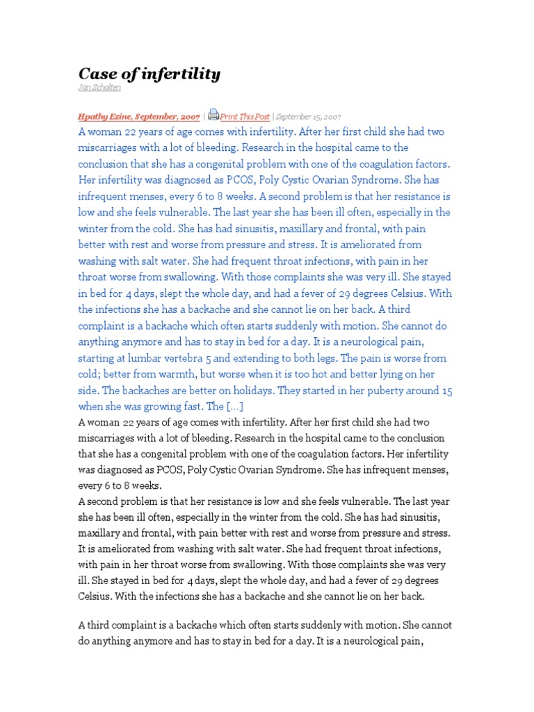 Case of Infertility | PDF | Back Pain | Homeopathy